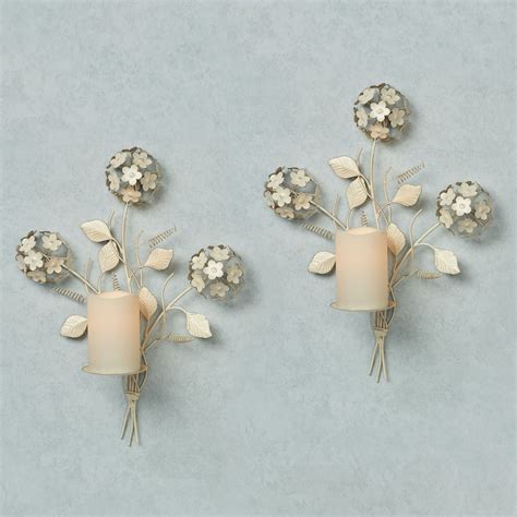 Hydrangea Creamy Gold Floral Handcrafted Metal Wall Sconce Pair