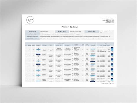 Product Backlog Template Agile Project Template User Story Template