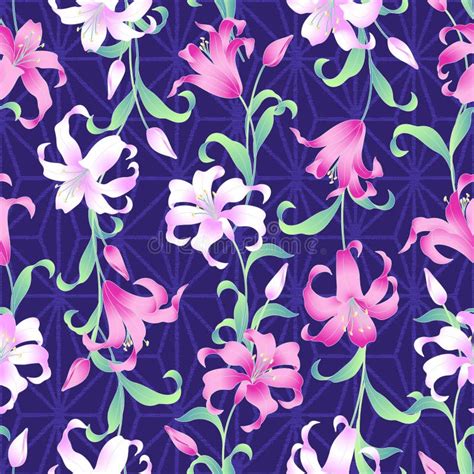 Seamless Pattern Of A Japanese Style Beautiful Lily Stock Vector Illustration Of Plants