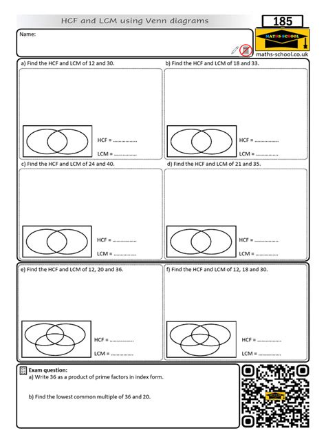 185 Hcf And Lcm Using Venn Diagrams Pdf