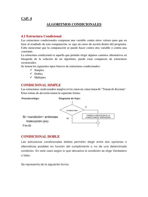 Cap 4 Algoritmos Condicionales Pdf Algoritmos Algoritmos Y