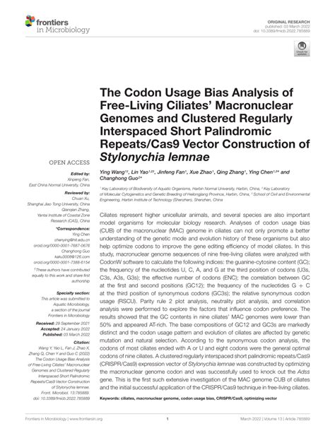 Pdf The Codon Usage Bias Analysis Of Free Living Ciliates Macronuclear Genomes And Clustered