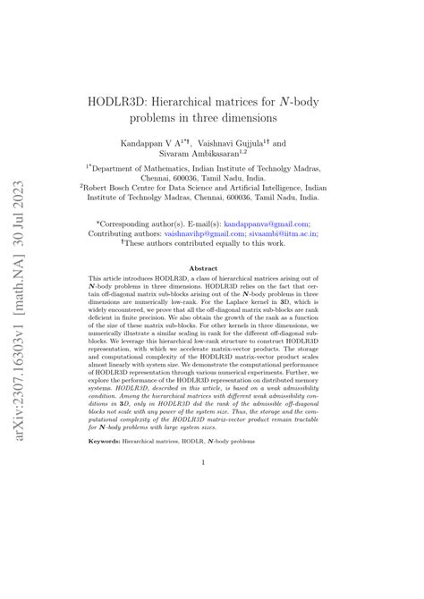 Pdf Hodlr3d Hierarchical Matrices For N Body Problems In Three