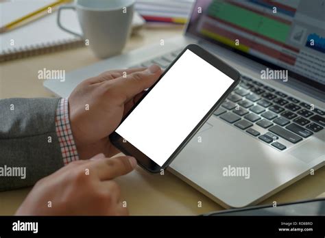 Mock Up Using Laptop With Blank Screen Computer Modern Stock Photo Alamy