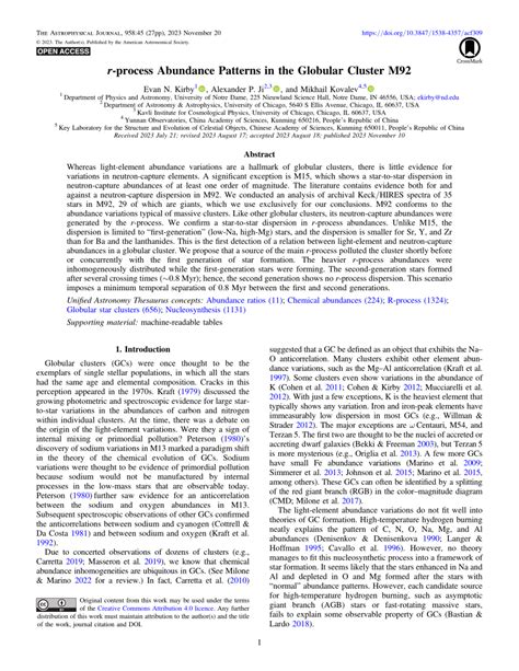 Pdf R Process Abundance Patterns In The Globular Cluster M92