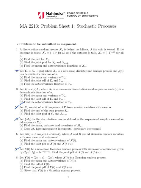Ma 2213 Tutorial 1 Pdf Stochastic Process Autocorrelation