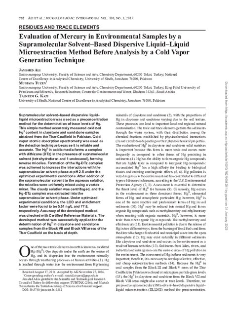 Pdf Evaluation Of Mercury In Environmental Samples By A Supramolecular Solventbased Dispersive