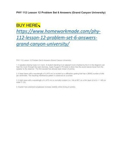 PHY 112 Lesson 12 Problem Set 6 Answers Grand Canyon University