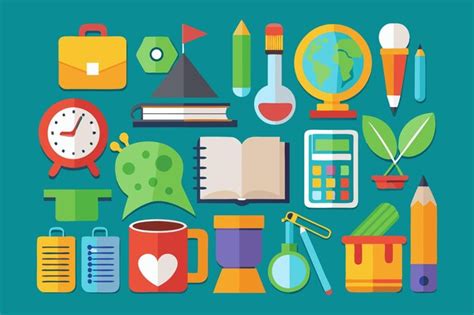 Classroom Objects Colorful Flat Icon Set Premium Ai Generated Image