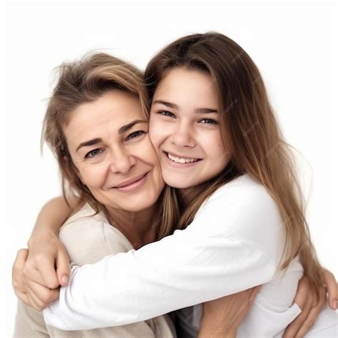 Una Madre Y Una Hija Abrazándose Y Sonriendo Foto Premium