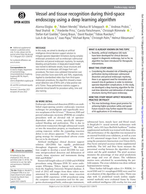 Pdf Vessel And Tissue Recognition During Third Space Endoscopy Using