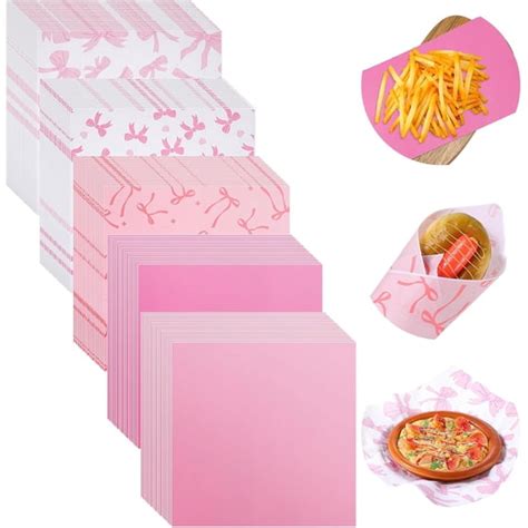 Valentines Wax Paper Sheets For Food Pink Bow Parchment Dry Waxed Deli