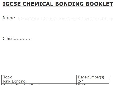 Chemical Bonding Booklet Igcse Chemistry [edexcel 9 1} Teaching Resources
