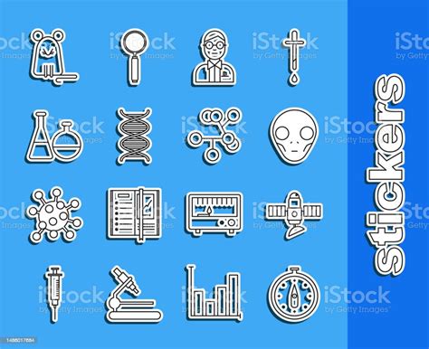 나침반 위성 외계 외계인의 얼굴 과학자 Dna 기호 시험관 및 플라스크 화학 실험실 쥐 및 분자 아이콘을 설정합니다 벡터 Dna에 대한 스톡 벡터 아트 및 기타 이미지