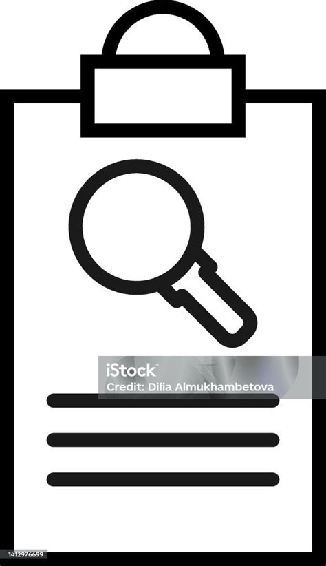 클립보드 기호의 문서입니다 플랫 스타일의 벡터 윤곽선 기호입니다 웹 사이트 배너 책 광고 등에 적합합니다 클립보드에 돋보기의 선 아이콘 개념에 대한 스톡 벡터 아트 및 기타