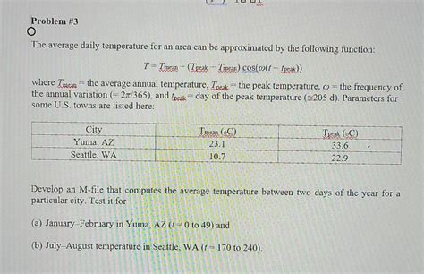 Solved Problem The Average Daily Temperature For An Area Chegg
