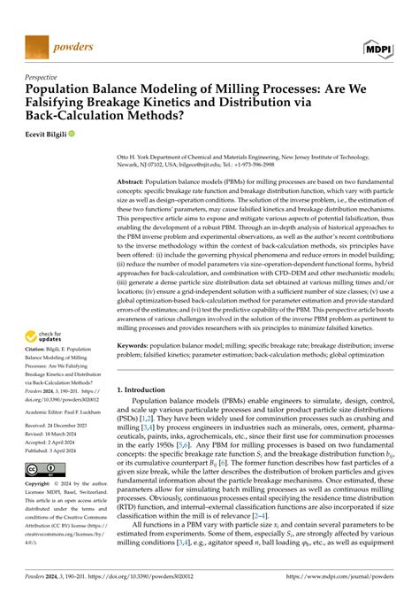 Pdf Population Balance Modeling Of Milling Processes Are We
