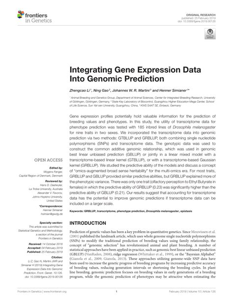 Pdf Integrating Gene Expression Data Into Genomic Prediction