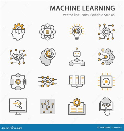 machine learning line icons set vector illustration editable stroke