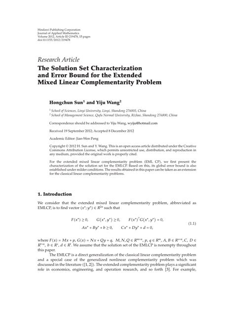 Pdf The Solution Set Characterization And Error Bound For The Extended Mixed Linear