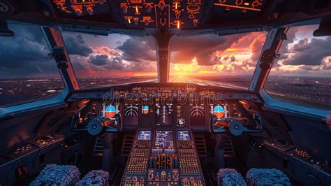 Detailed Airplane Cockpit Controls In Flight Stock Illustration