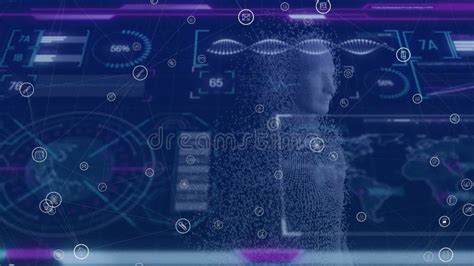 Animation Of Connected Icons Over Loading Circles Map Dna Helix