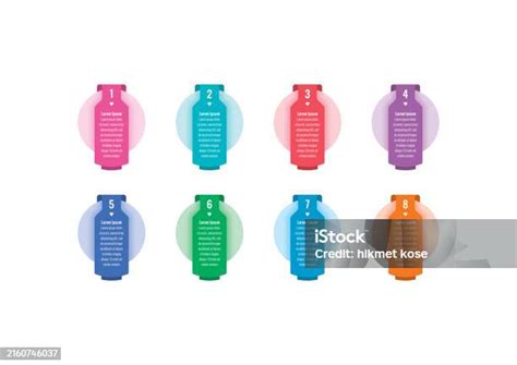 다채로운 리본 정보 템플릿입니다 여덟 가지 옵션 인포 그래픽 템플릿 연례 보고서 편물 교육 인터넷 잡지 인포 그래픽 템플릿 8에