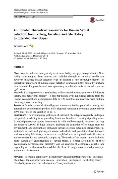Pdf An Updated Theoretical Framework For Human Sexual Selection From