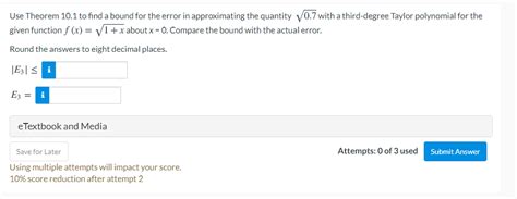 Solved Use Theorem 101 To Find A Bound For The Error In