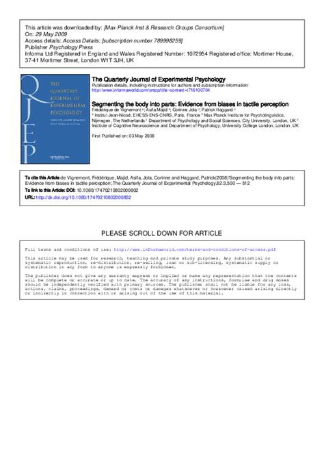 Pdf Segmenting The Body Into Parts Evidence From Biases In Tactile Perception