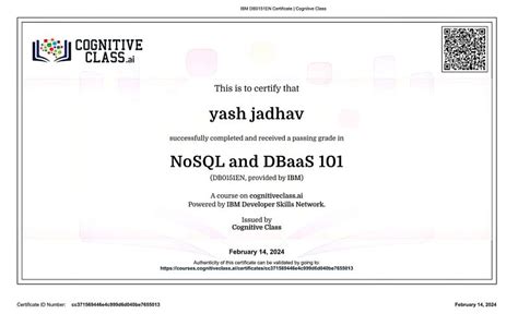 Nosql Dbaas Ibm Certifiedprofessional Yash Jadhav