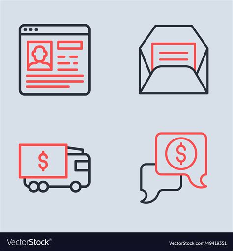 Set Line Envelope Armored Truck Business Vector Image