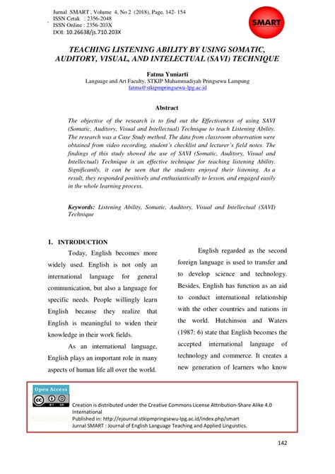 Pdf Teaching Listening Ability By Using Somatic Auditory Visual And Intelectual Savi