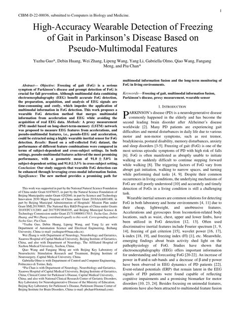 Pdf High Accuracy Wearable Detection Of Freezing Of Gait In Parkinsons Disease Based On
