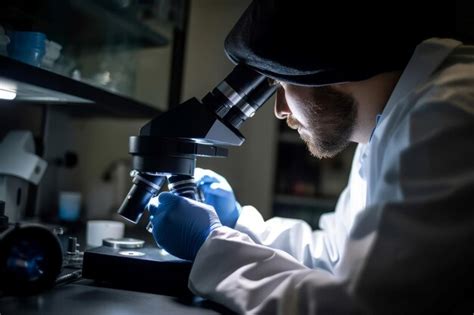 Premium Ai Image Student Microscope Test Person Work Experiment