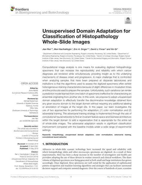 Pdf Unsupervised Domain Adaptation For Classification Of Histopathology Whole Slide Images