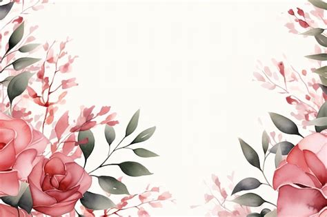 잎과 장미 수채화 꽃 프레임 테두리 프리미엄 사진