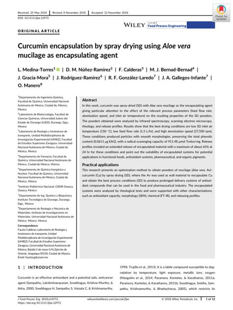 Curcumin Encapsulation By Spray Drying U Pdf Chemistry Physical
