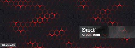 다크 와이드 육각형 추상 기술 벌집 미래 지향적 배경과 빨간색 밝은 에너지 플래시 3차원 형태에 대한 스톡 벡터 아트 및 기타 이미지 3차원 형태 Brand Name