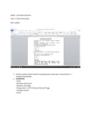 Contoh Kasus Membuat Algoritma Dan Program C NAMA ADE RAHMAT MAULANA NIM 202061 KELAS