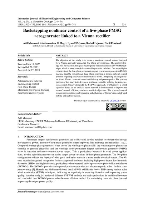 Pdf Backstepping Nonlinear Control Of A Five Phase Pmsg Aerogenerator Linked To A Vienna Rectifier