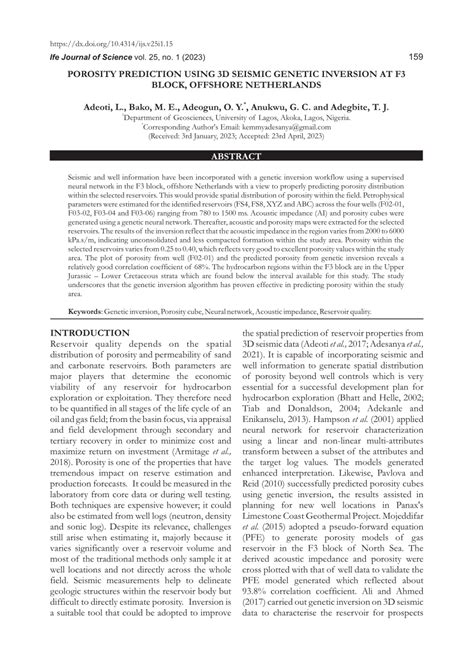 Pdf Porosity Prediction Using 3d Seismic Genetic Inversion At F3 Block Offshore Netherlands