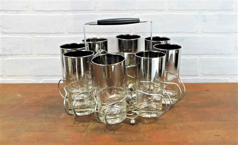 Mid Century Silver Fade Cocktail Set In Carrier 8 Silver Fade Etsy