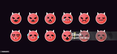 귀여운 재미 악마 뱀파이어 드라큘라 박쥐 다른 얼굴 표현 이모티콘 스티커 디자인과 빨간색의 Baphomet 일러스트 레이 션 벡터 0명에 대한 스톡 벡터 아트 및 기타