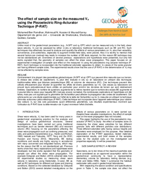 Pdf The Effect Of Sample Size On The Measured Vs Using The Piezoelectric Ring Acturator