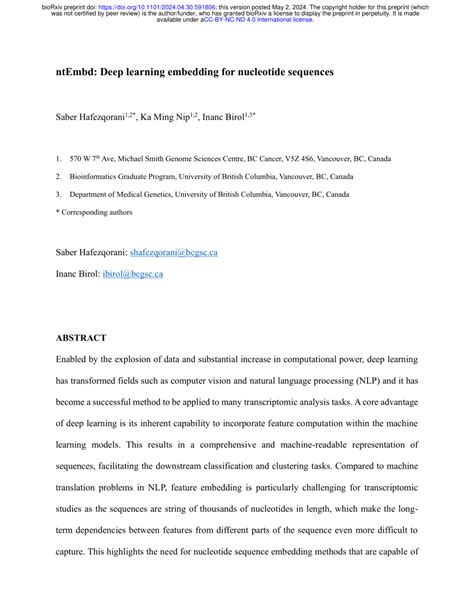 Pdf Ntembd Deep Learning Embedding For Nucleotide Sequences