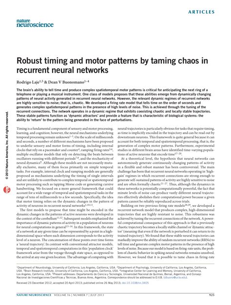 pdf robust timing and motor patterns by taming chaos in recurrent neural networks