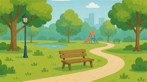 芝生と遊具のある公園風景イラスト素材（ベンチ付き） フリーかわいい かわいい素材、ぜんぶ無料。