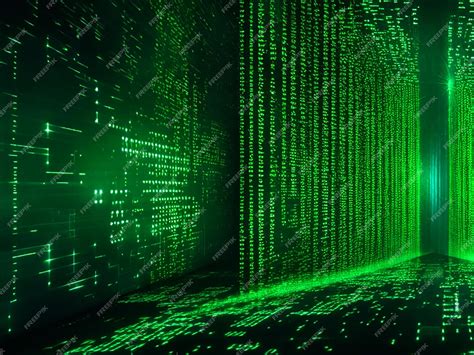 Premium Photo A Vibrant Canvas Illuminated By A Cascade Of Green Binary Code Forming Dynamic