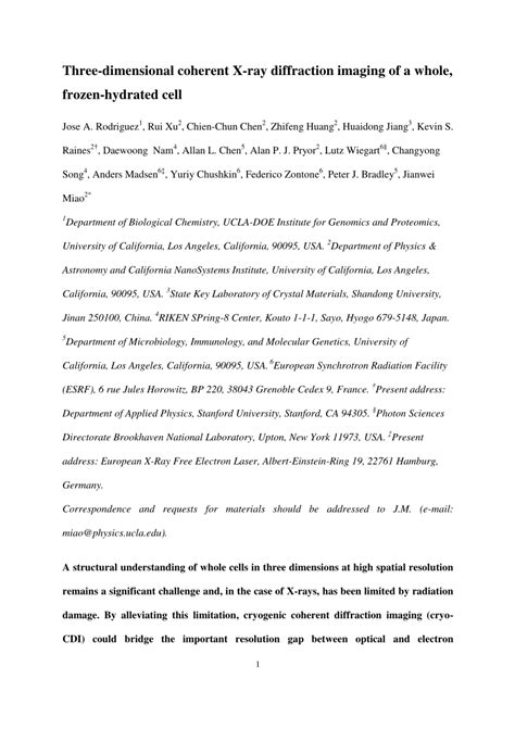 Pdf Three Dimensional Coherent X Ray Diffraction Imaging Of A Whole Frozen Hydrated Cell